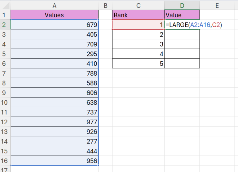 How to Use LARGE Function in Excel - Sheetaki