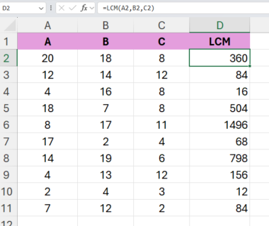 How to Use LCM Function in Excel - Sheetaki
