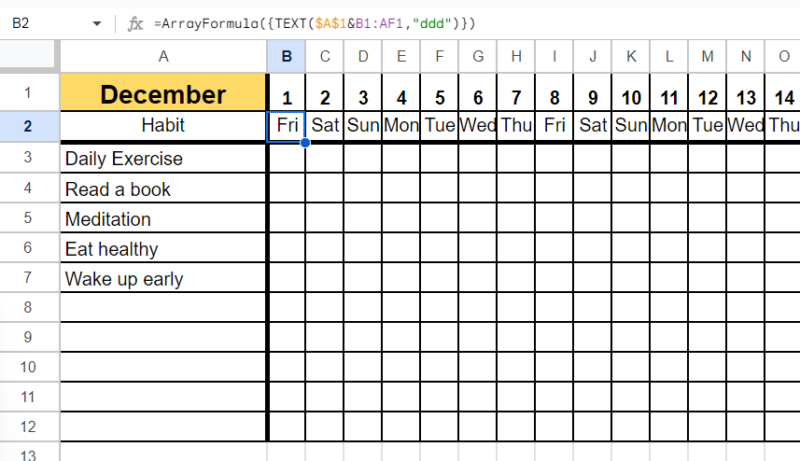 How to Create a Habit Tracker in Google Sheets - Sheetaki