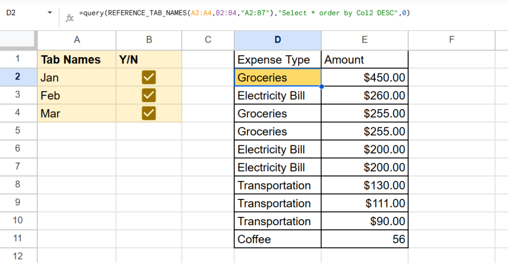 How to Reference a List of Tab Names in Query in Google Sheets - Sheetaki
